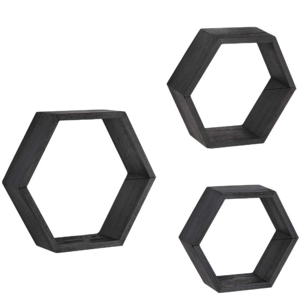 Oumilen Wall Mounted Hexagon Floating Shelves Wooden Wall Organizer ...
