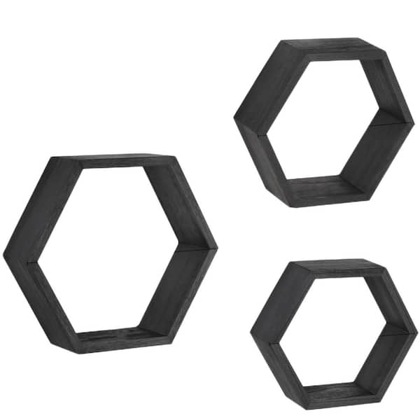 Oumilen Wall Mounted Hexagon Floating Shelves Wooden Wall Organizer ...