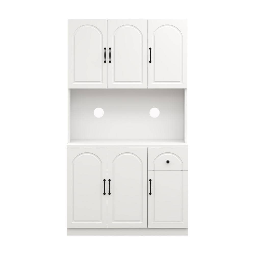 Tileon White Kitchen Pantry Storage Cabinet with Microwave Oven ...