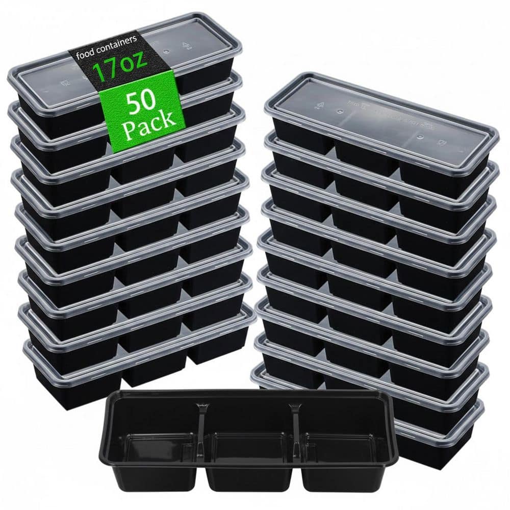 Anqtovp Food Grade Plastic Disposable Bento Box Containers with Lids 3 ...