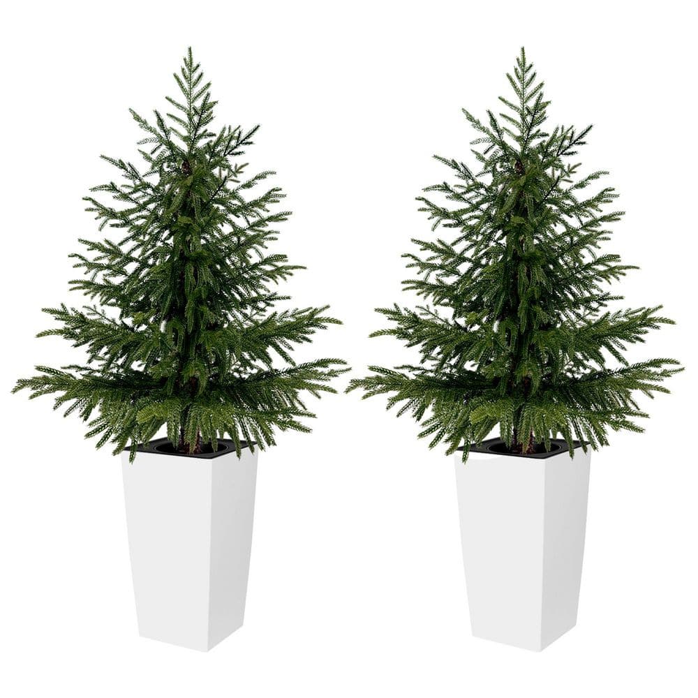 Vitalismo 4ft Norfolk Pine Artificial Tree with White Square Planters ...