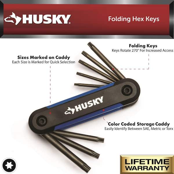 Husky Folding Hex Key Set (9-Piece SAE, 8-Piece MM, 8-Piece Torx ...
