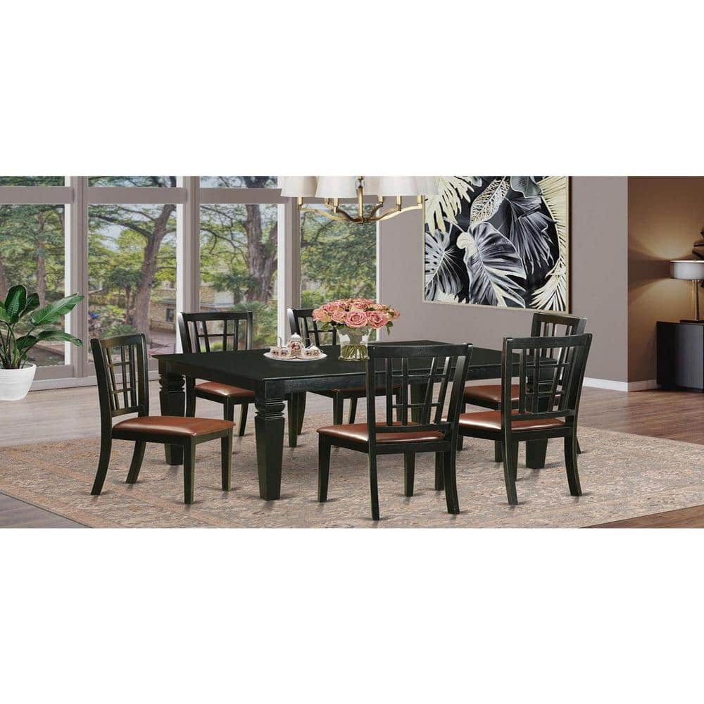 East West Furniture 7-Piece Rectangle Black Finish Solid Wood Top ...