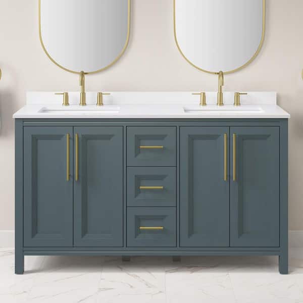Glacier Bay Korra 60 in. Double Sink Freestanding Vintage Blue Bath ...