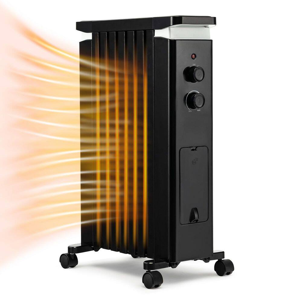 Costway 1500-Watt Black Electric Oil Filled Radiator Heater Space ...