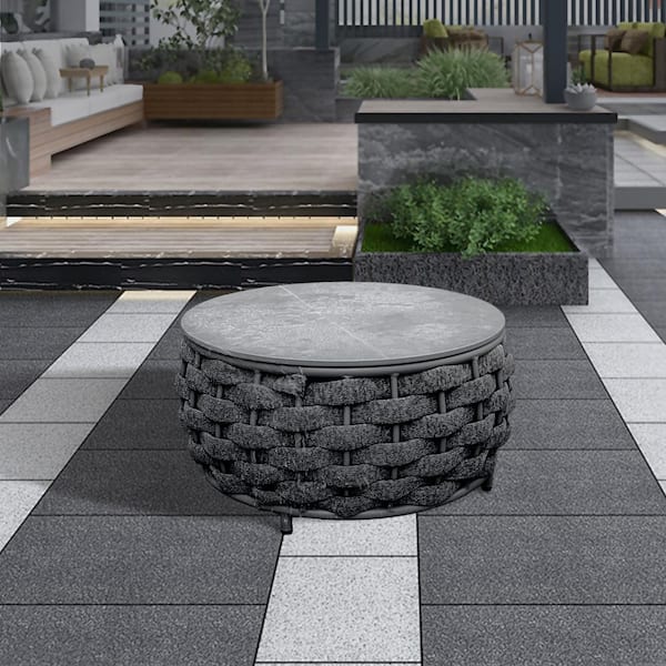 TWT 14.17 in. Dark Gray Waterproof Aluminum Coffee Table with Rock ...