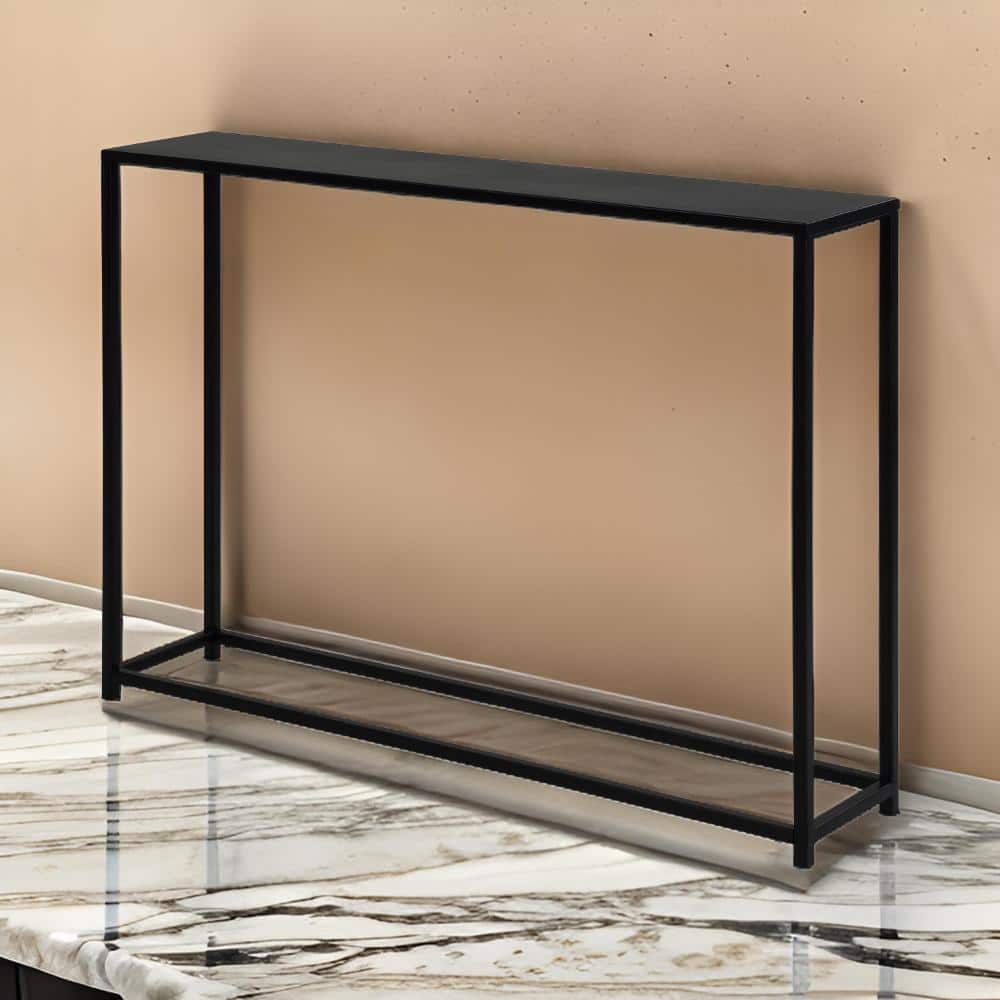 Benjara 8 in. Black Rectangle Metal Console Table with Rectangular Top ...