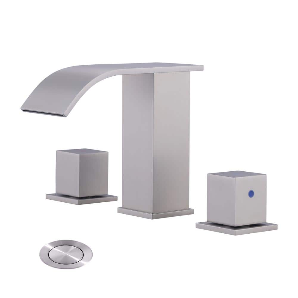 WOWOW 8 in. Widespread Double Switch Waterfall Bathroom Faucet with Pop ...