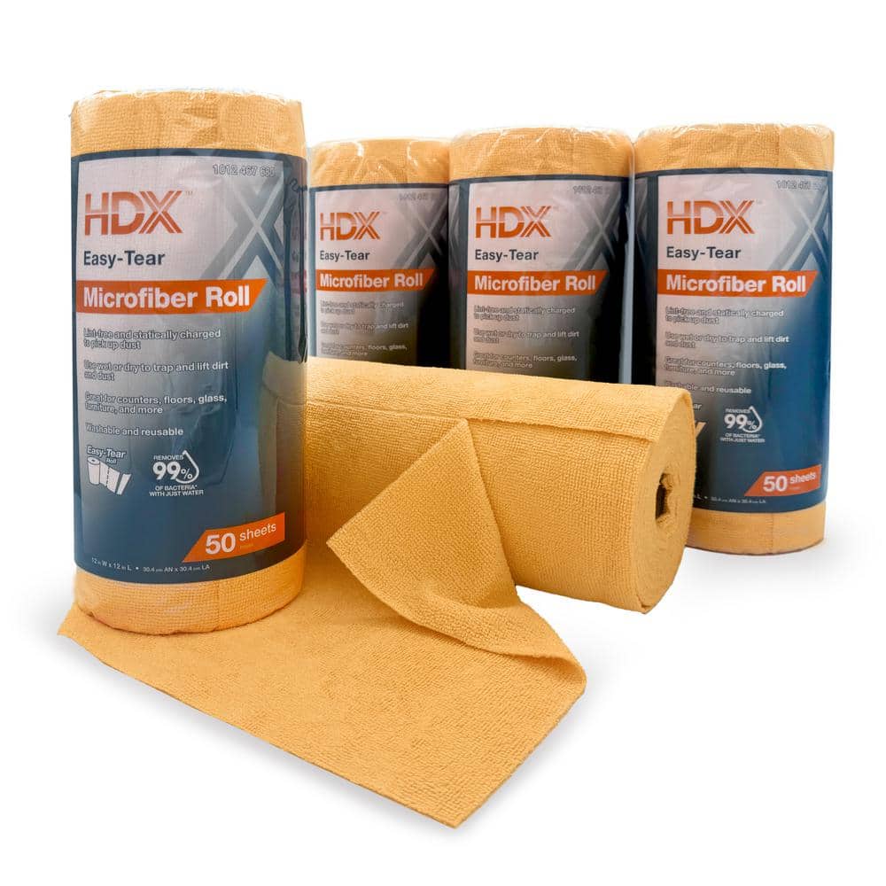 HDX Easy-Tear 12 in. x 12 in. Microfiber Cloth Roll (200-Count) HDX ...