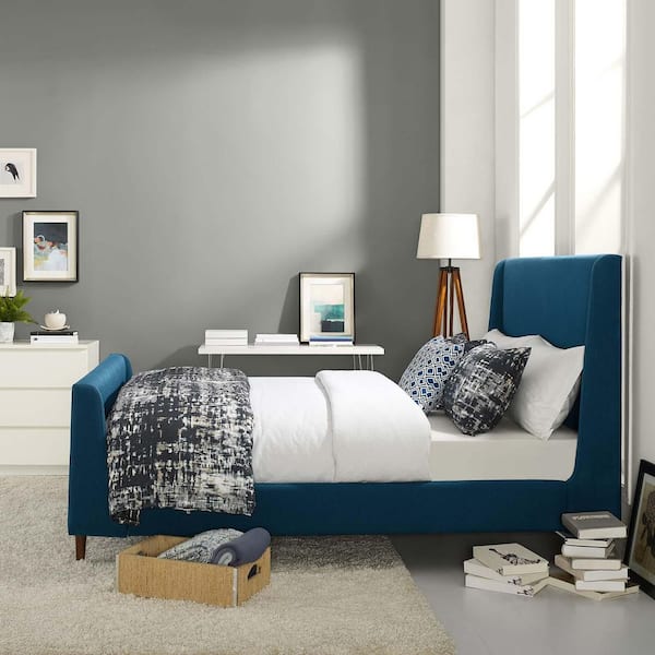 MODWAY Aubree Azure Blue Metal Frame Queen Platform Bed with ...