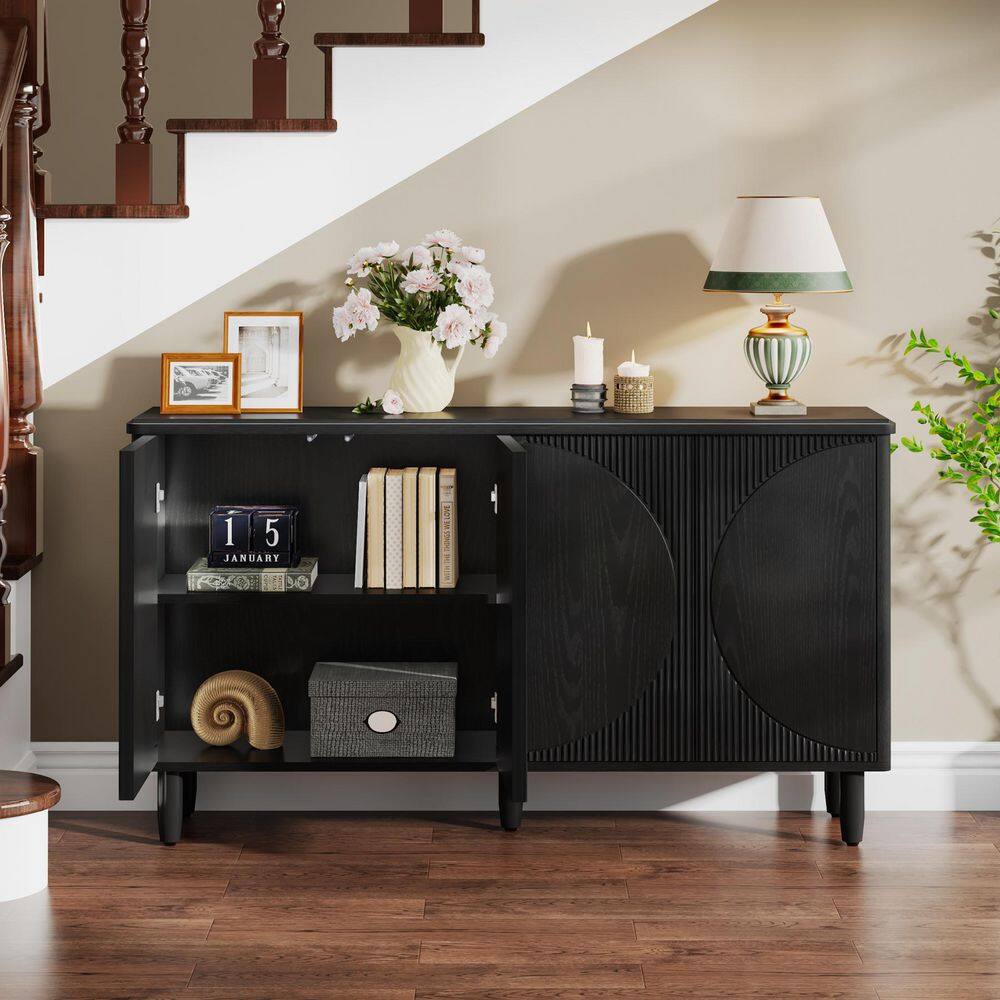 BYBLIGHT Ahlivia Black Engineered Wood 59.4 in. Buffet Cabinet ...
