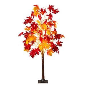Nearly Natural 5 ft. Pre-Lit Burnt Orange Autumn Maple Artificial Fall ...