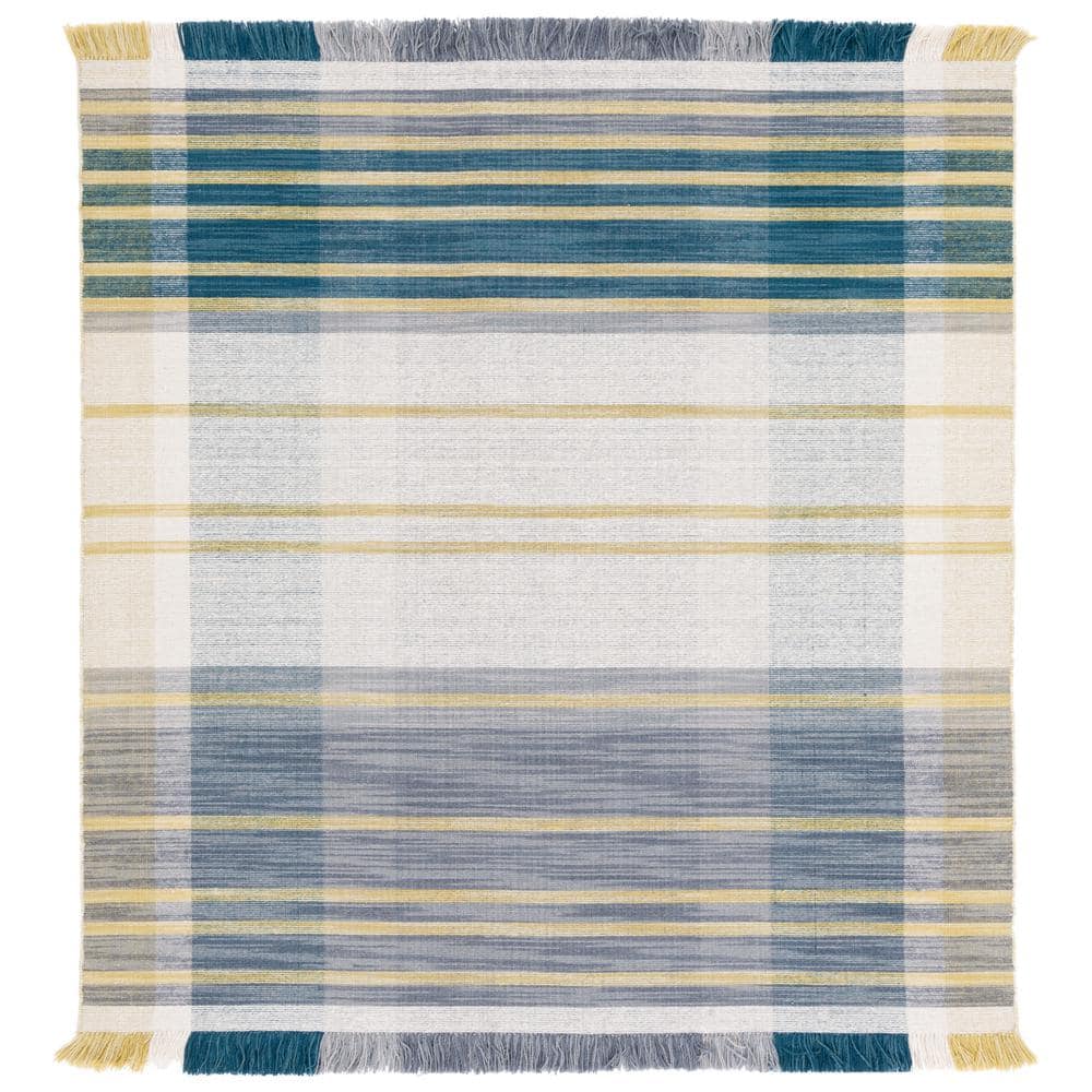 SAFAVIEH Striped Kilim Beige Teal 6 ft. x 6 ft. Plaid Striped Square ...