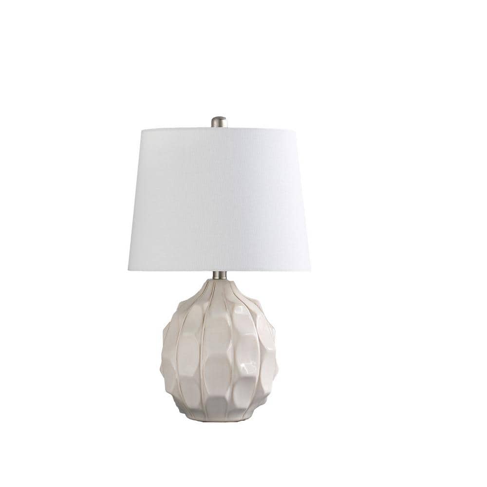 HomeRoots 22 in. Cream Ceramic Faceted Table Lamp with Off White Drum ...
