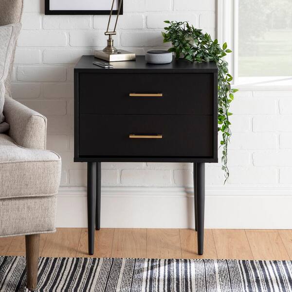 Walker Edison Furniture Company Mid Century Modern Solid Black 2 Drawer 20 in. W Nightstand HDF20OLI2DSB