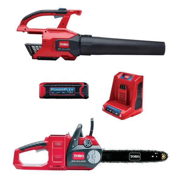 Toro PowerPlex 40-Volt Lithium-Ion Cordless Leaf Blower and Chainsaw ...