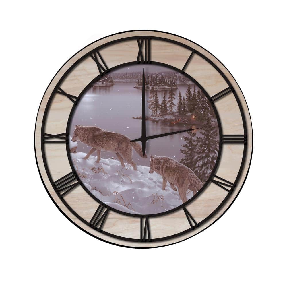 "Moon Shadow" Woodgrain Accent and Black Numbers Imaged Wall Clock CL ...