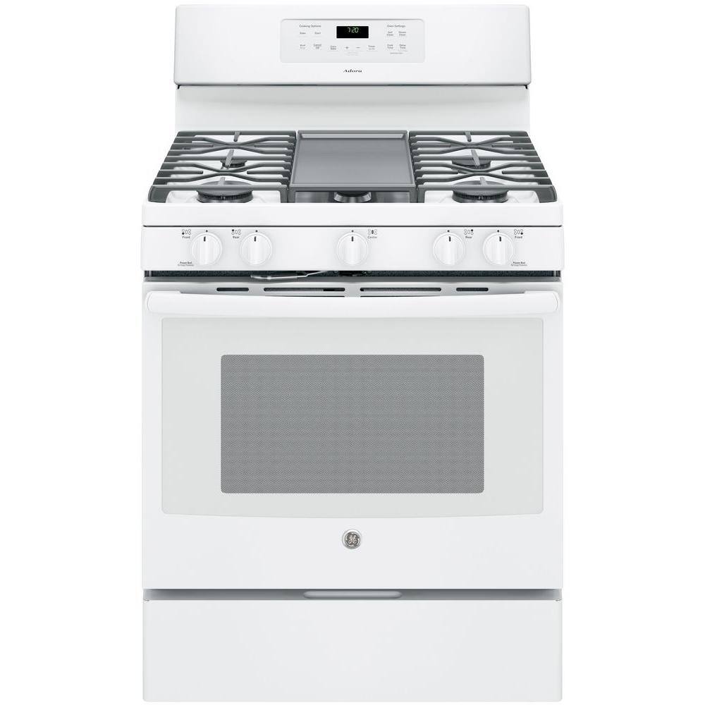 GE 5.0 cu. ft. Gas Range with Self-Cleaning Convection Oven in White ...