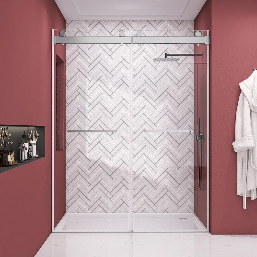 Zeafive 60 in. W x 79 in. H Frameless Double Sliding Shower Door in ...