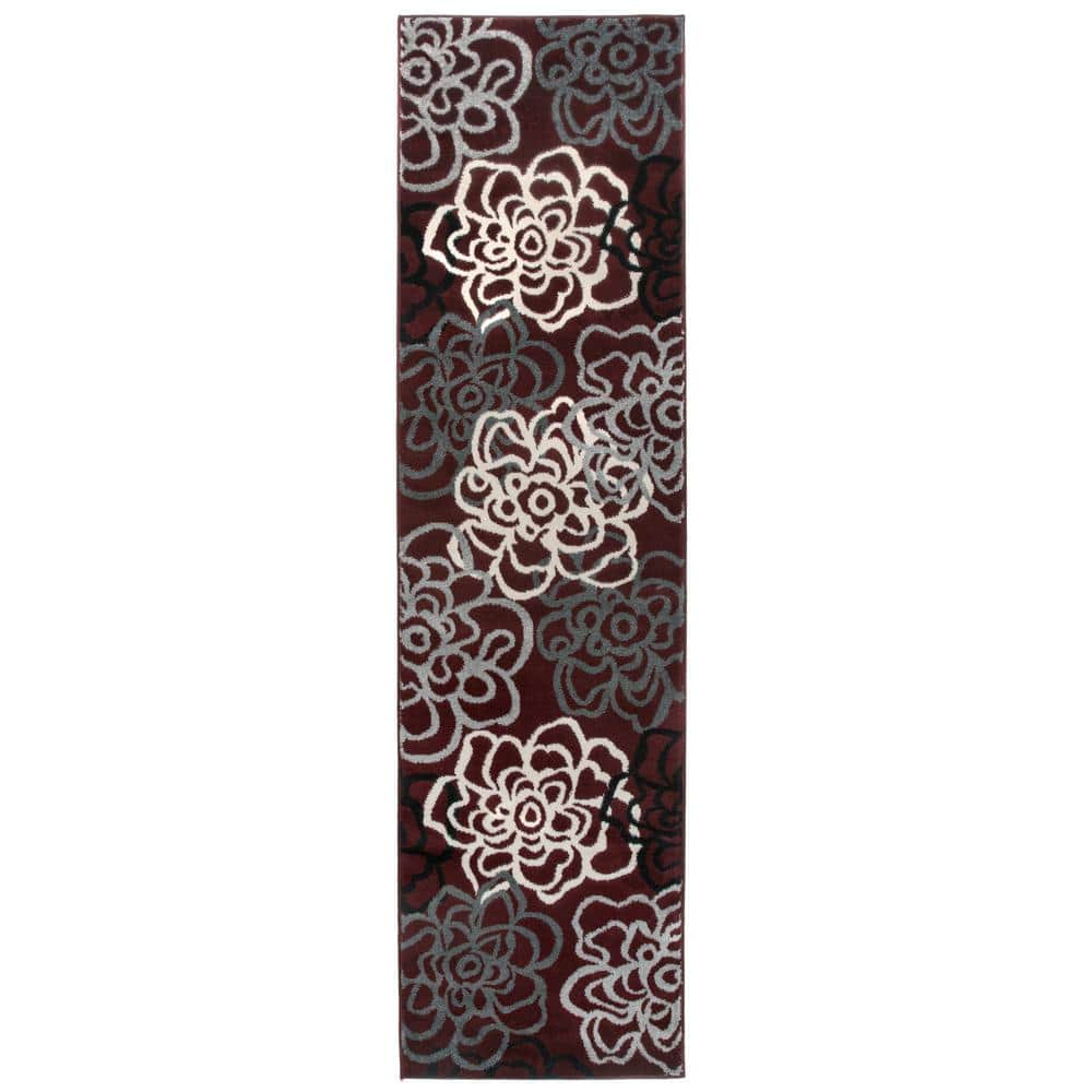 World Rug Gallery Contemporary Modern Floral Flowers Black 2 ft. x 7 ft ...