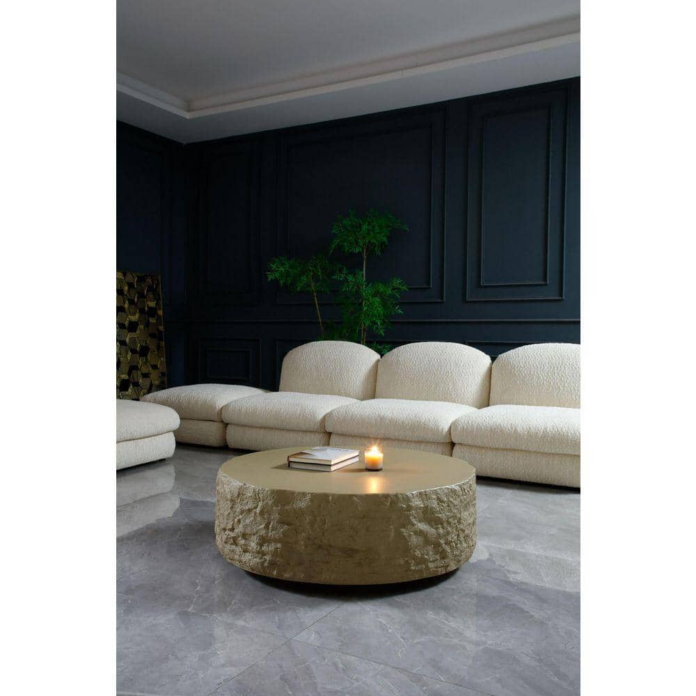 MR MODREST Modrest Quarry Modern 41.3 in. Beige Round Glass Coffee ...