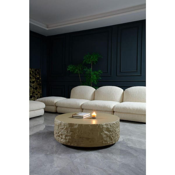 MR MODREST Modrest Quarry Modern 41.3 in. Beige Round Glass Coffee ...