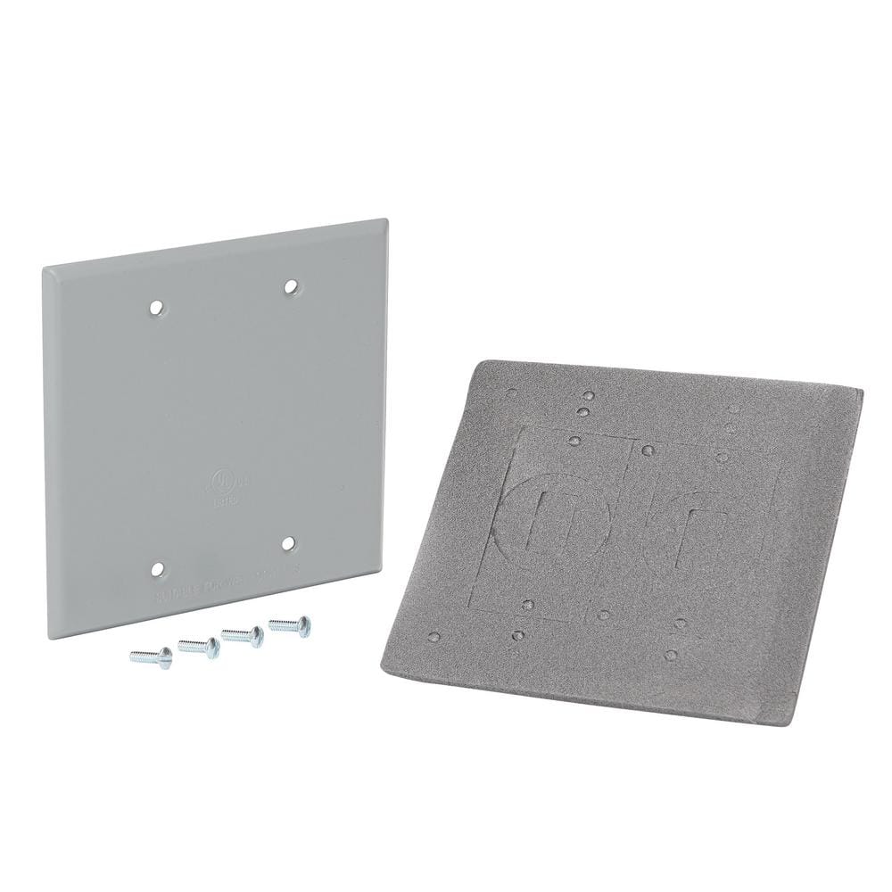 Commercial Electric 2-Gang Blank Metallic Weatherproof Cover, Gray ...