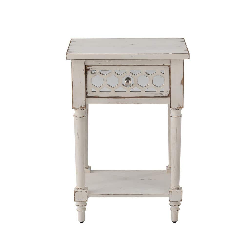 Zeus & Ruta 18 in. Rectangular Outdoor Wood Side Table with Drawer and ...