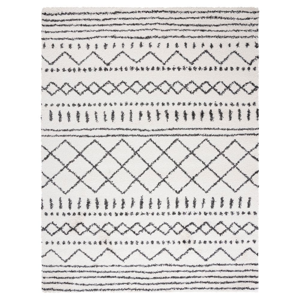 SAFAVIEH Arizona Shag Ivory/Black 9 ft. x 12 ft. Geometric Lodge Area ...