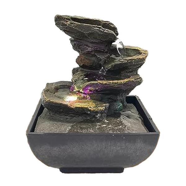 Afoxsos 7.09 in. Resin Indoor Tabletop Fountain with LED Lights and ...