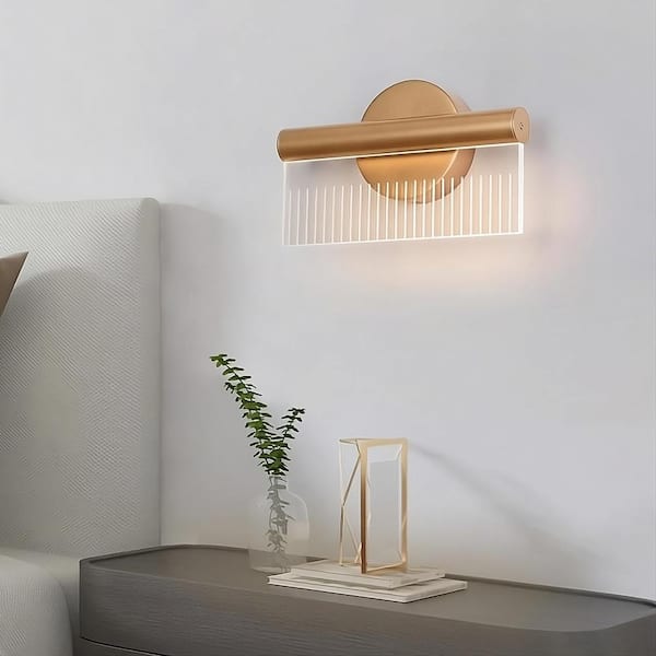 Zevni 1-Light Gold Wall Sconces with Acrylic Shade, 8W Integrated LED ...