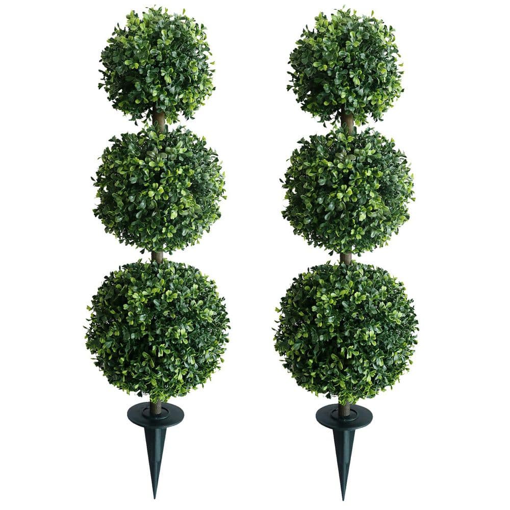 12 in Triple Ball Artificial Boxwood Topiary Tree 2-Pack Realistic ...