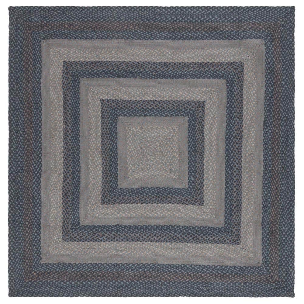 SAFAVIEH Braided Gray Blue 6 ft. x 6 ft. Border Striped Square Area Rug ...