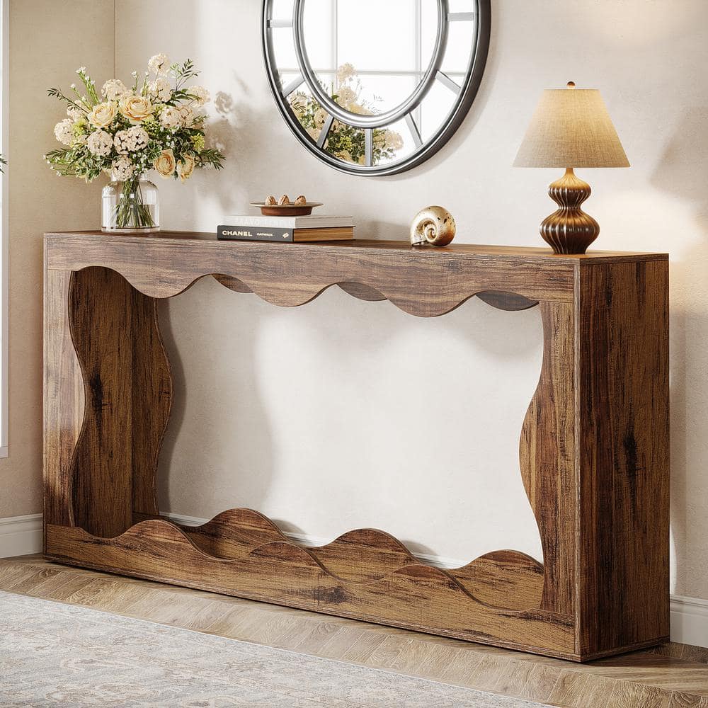 BYBLIGHT Terrella 63 in. Brown Rectangle Wood Farmhouse Console Table ...