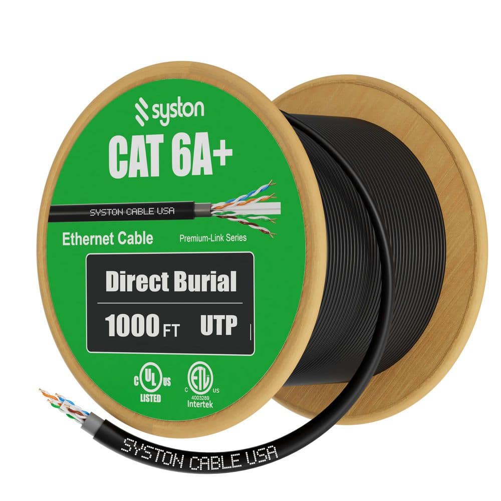 Syston Cable Technology 1000 ft. Cat 6A+ Direct Burial Ethernet Network Cable 700 MHz Outside ...