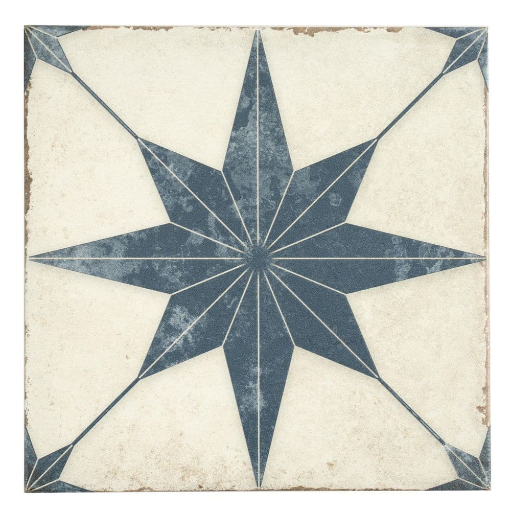 Apollo Tile Faenza 8 in. x 8 in. Matte White Navy Porcelain Square ...