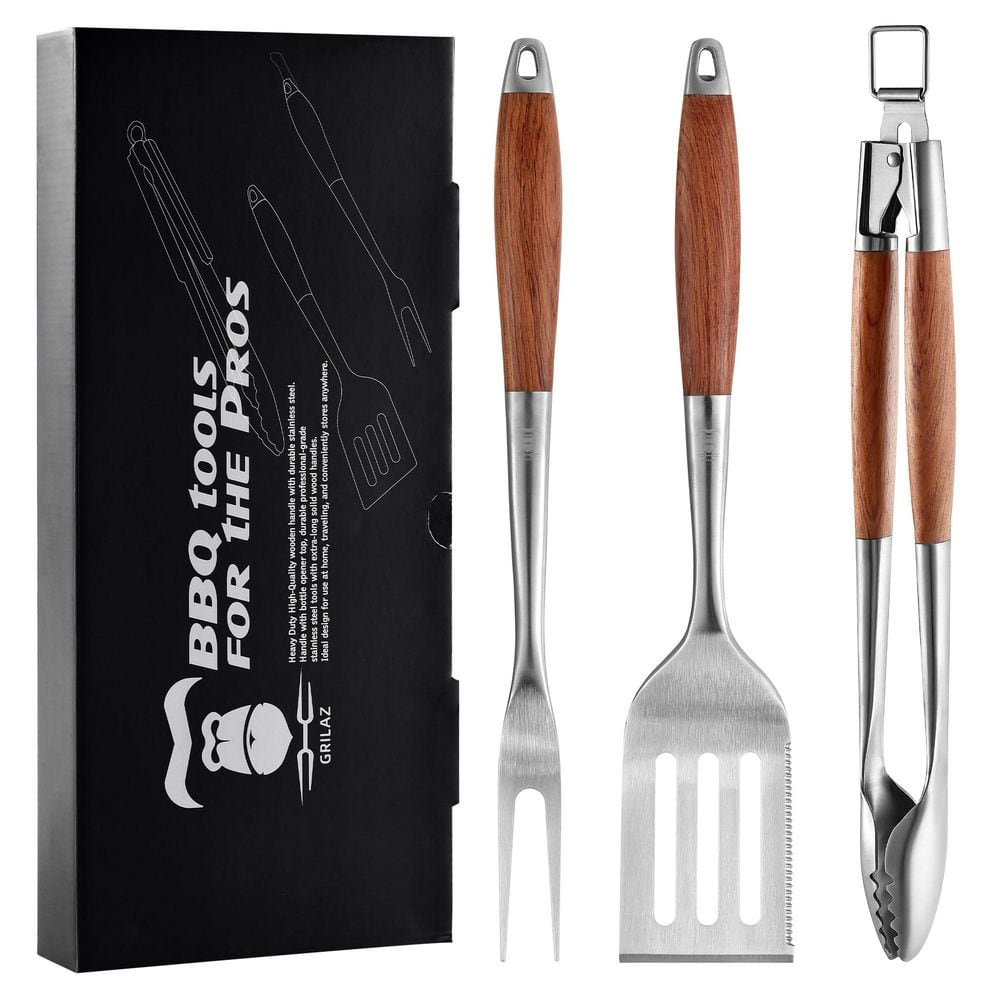 Numhew 3-Piece Stainless Steel Nonstick BBQ Cookware Set with Rosewood ...