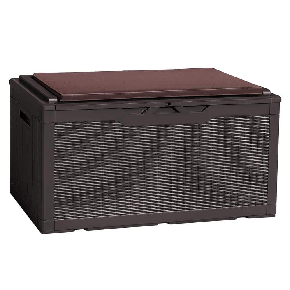100 Gal. Large Deep Brown Waterproof Resin Deck Box with Cushion and ...