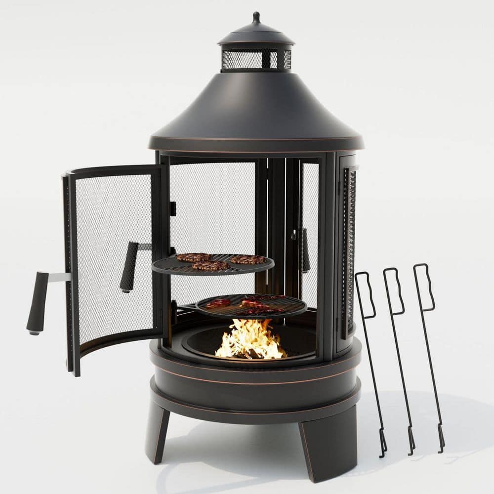 Zerpod 47 in. Metal Outdoor Heating Furnace 2 in. 1-Fire Pit with ...