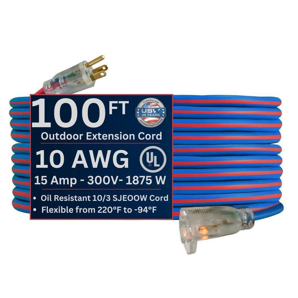 US Wire and Cable Extreme 100 ft. 10 / 3 Cold Weather Indoor/Outdoor ...