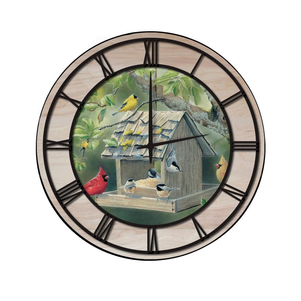 "Summer Feast" Woodgrain Accent and Black Numbers Imaged Wall Clock CL ...