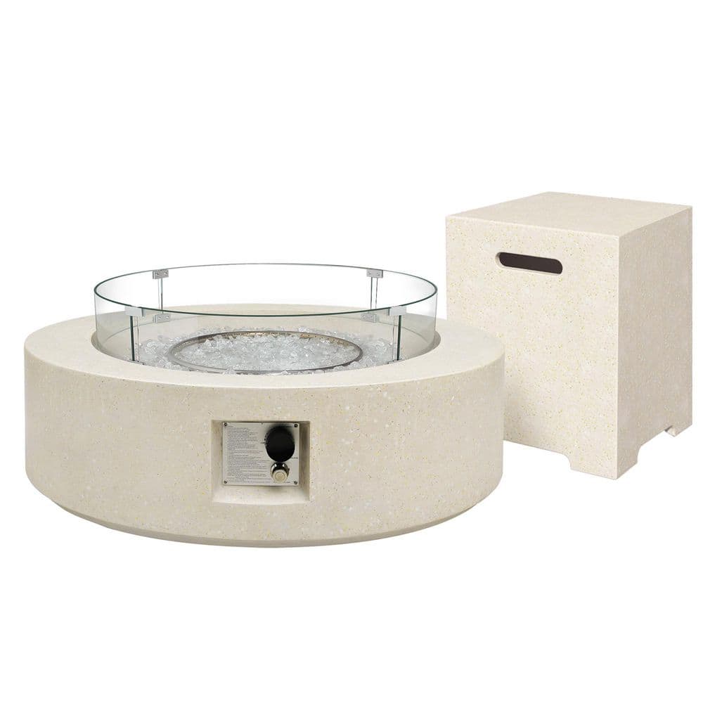 PATIO WATCHER 42 in. Rround Magnesium Oxide Outdoor Fire Pit Table with ...