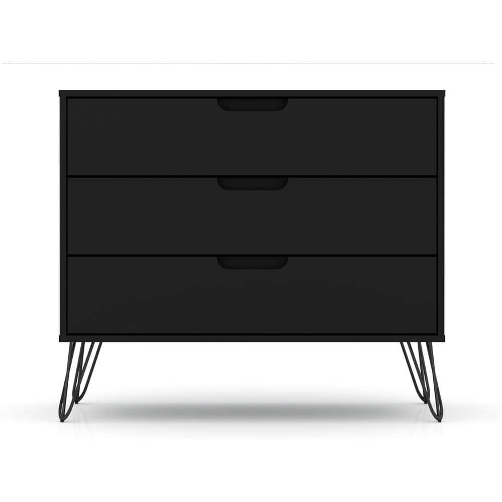 Luxor Black 3-Drawer 35.24 in. Mid-Century Modern Chest of Drawers ...