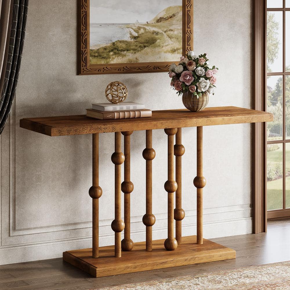 BYBLIGHT Turrella 55.12 in. Rectangle Brown Sofa Table, Mid-Century ...