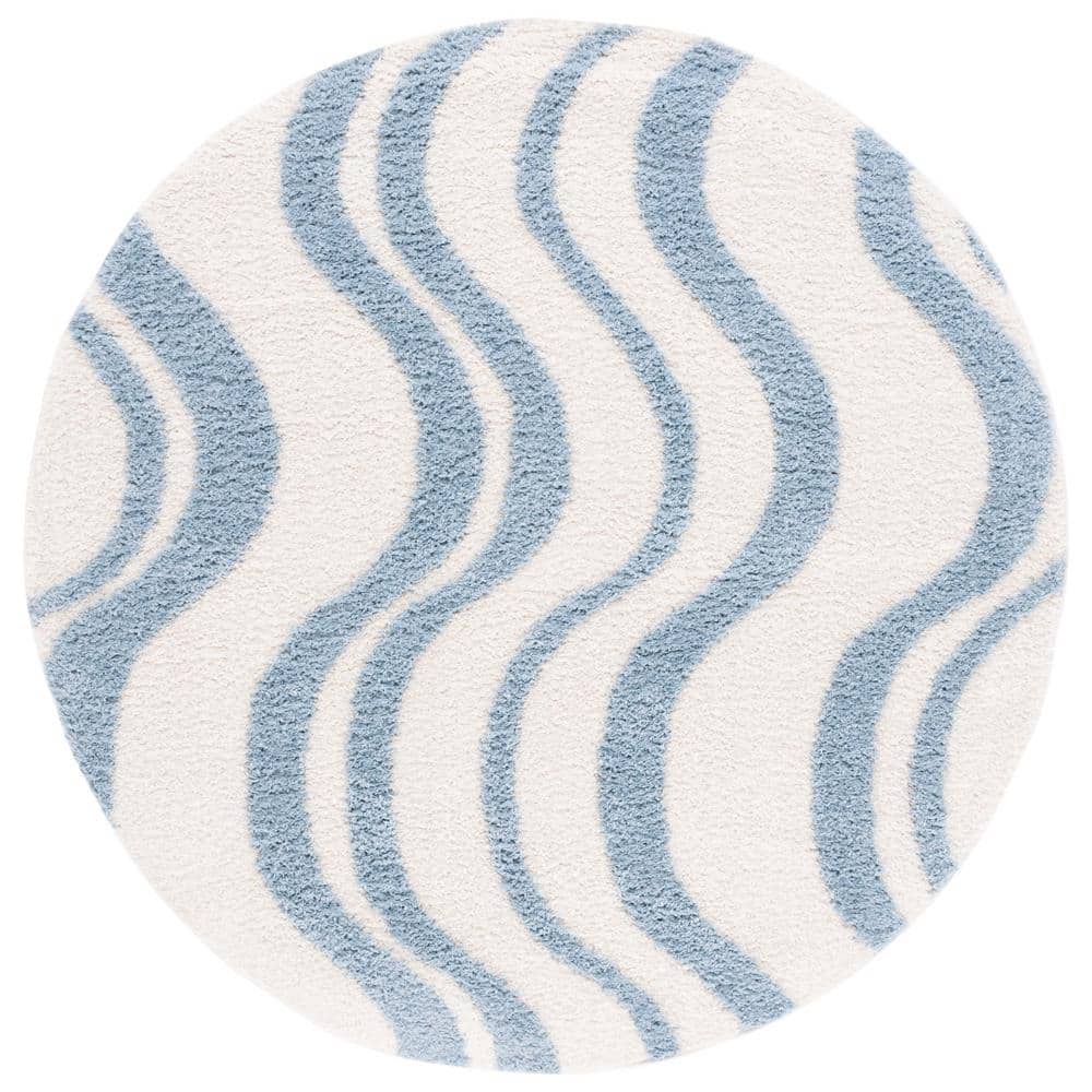 SAFAVIEH Norway Blue/Ivory 7 ft. x 7 ft. Abstract Striped Round Area ...