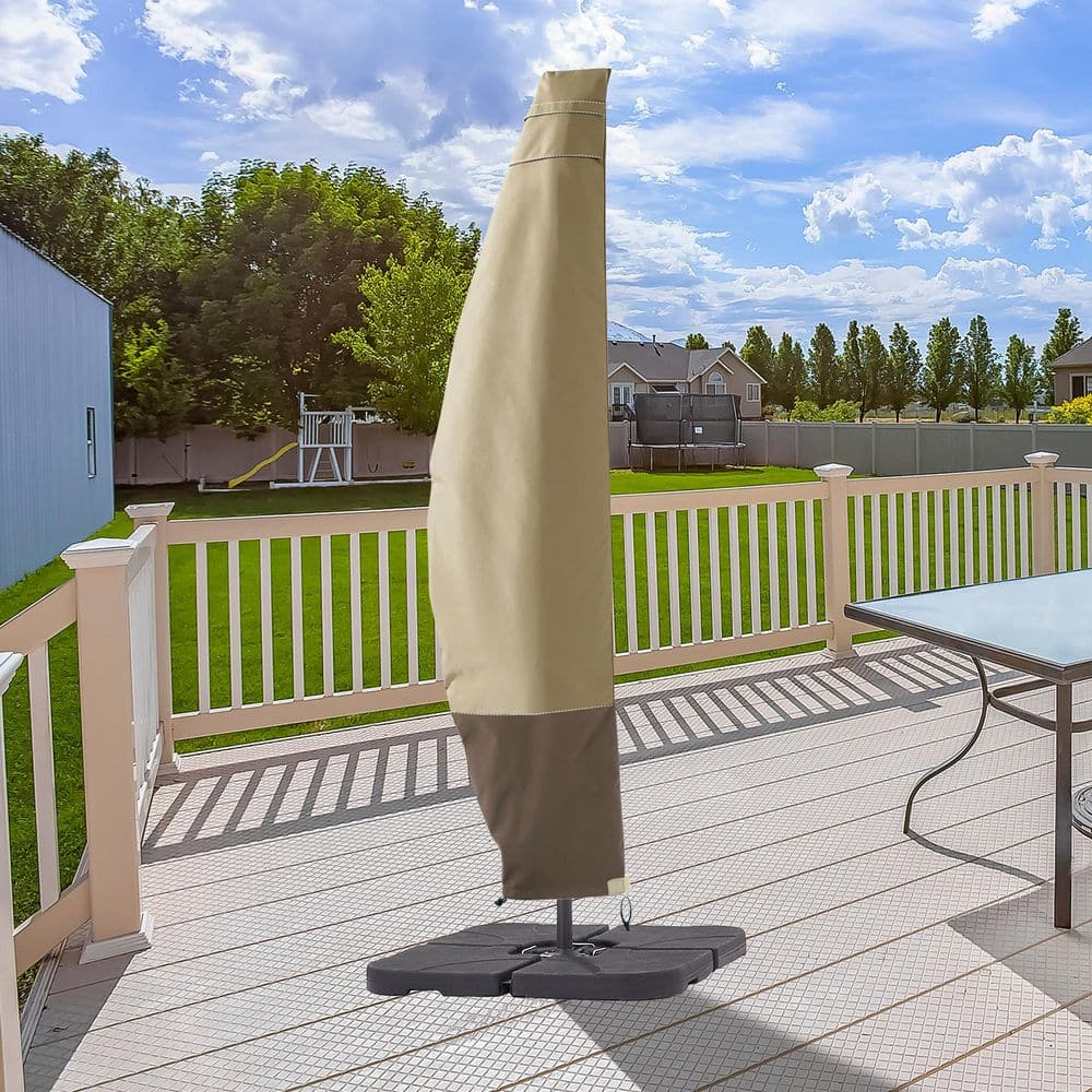 JOYESERY 9 ft. to 11 ft. Beige and Brown Patio Umbrella Covers Zippered ...