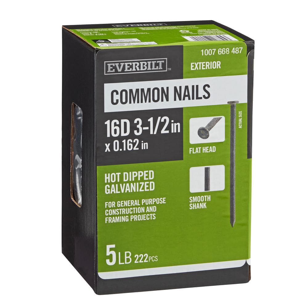 Everbilt 3-1/2 in. x 16D Hot Dipped Galvanized Common Nails 5 lbs. (222 ...