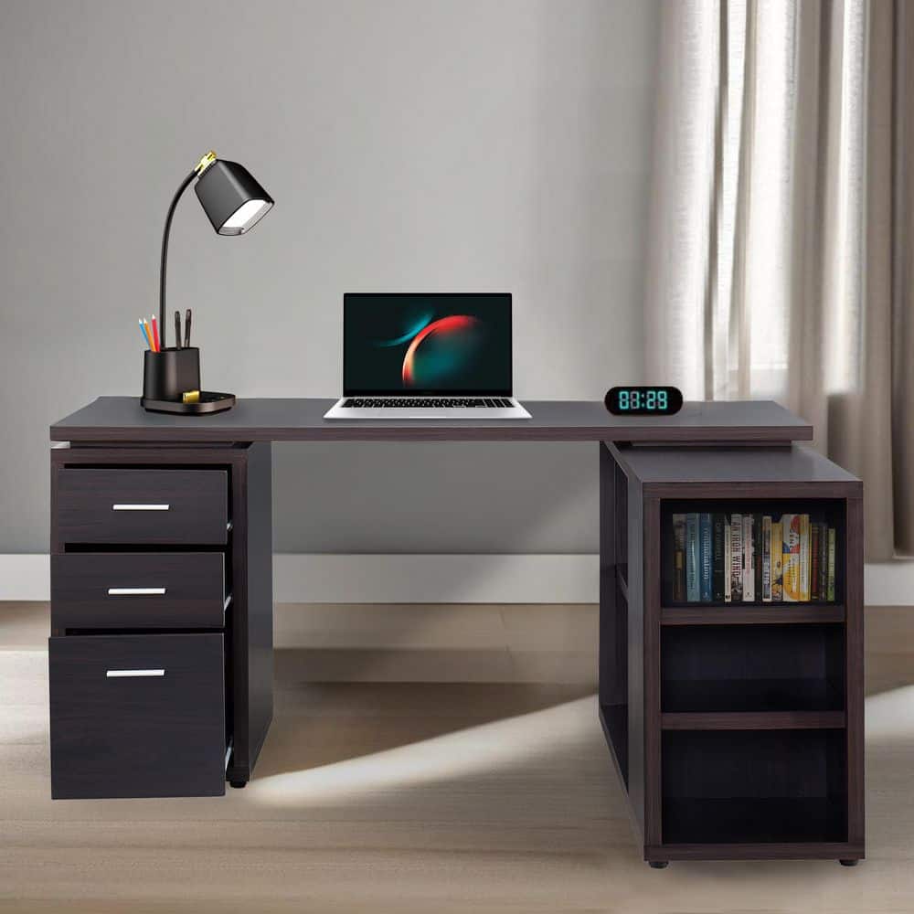 HOMESTOCK 59.84 in. L-Shaped Desk with Drawers,Large Modern Computer ...