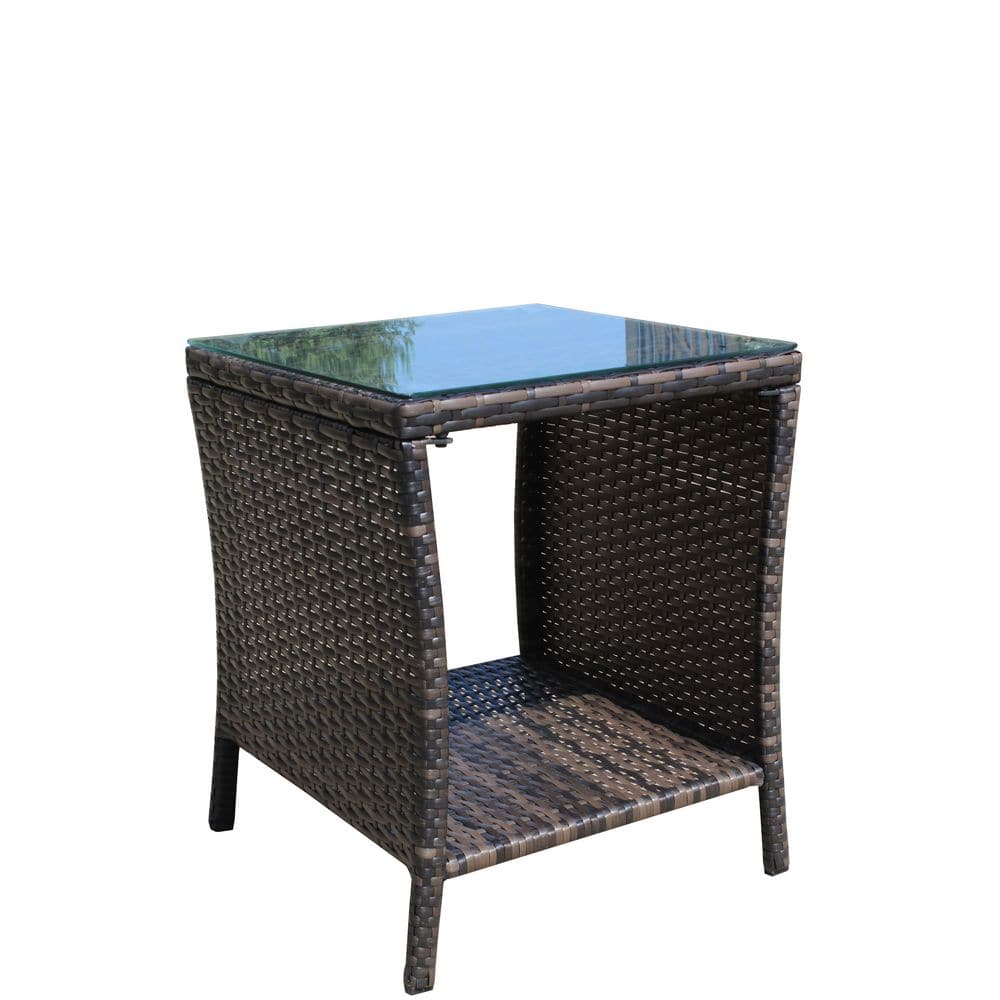 Brown Wicker Rattan Outdoor Coffee Table Patio Side Table with Clear ...