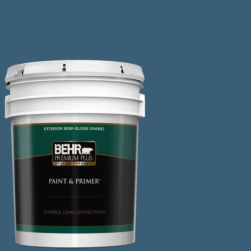 BEHR PREMIUM PLUS 5 gal. #S490-7 Superior Blue Semi-Gloss Enamel ...